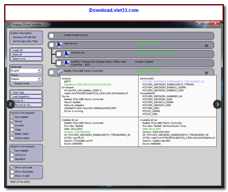Download Snappy Driver Installer - Phần mềm tự động tìm kiếm, tải về và cài đặt các driver chính ...